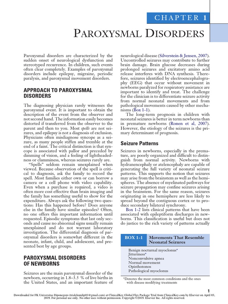 Aroxysmal Isorders: Approach To Paroxysmal Disorders | PDF | Epilepsy ...