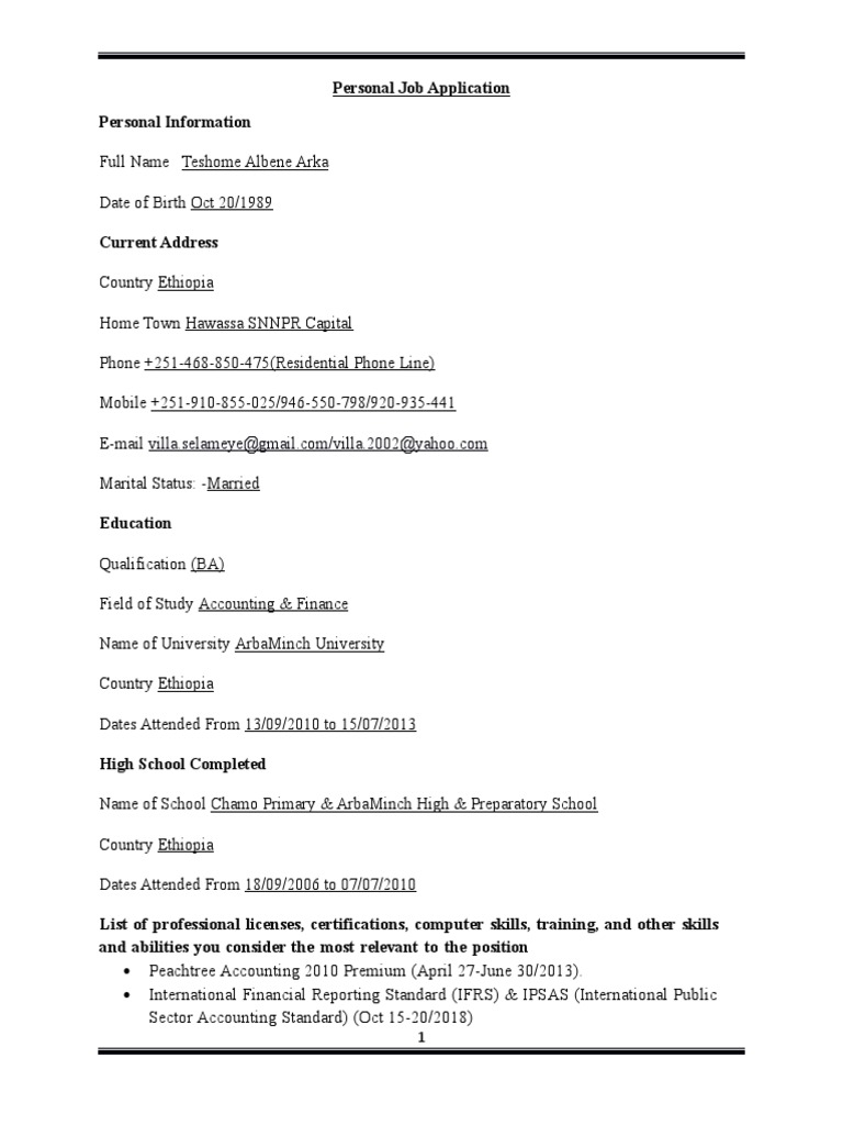 Personal Job Application Personal Information | PDF | Accounting ...