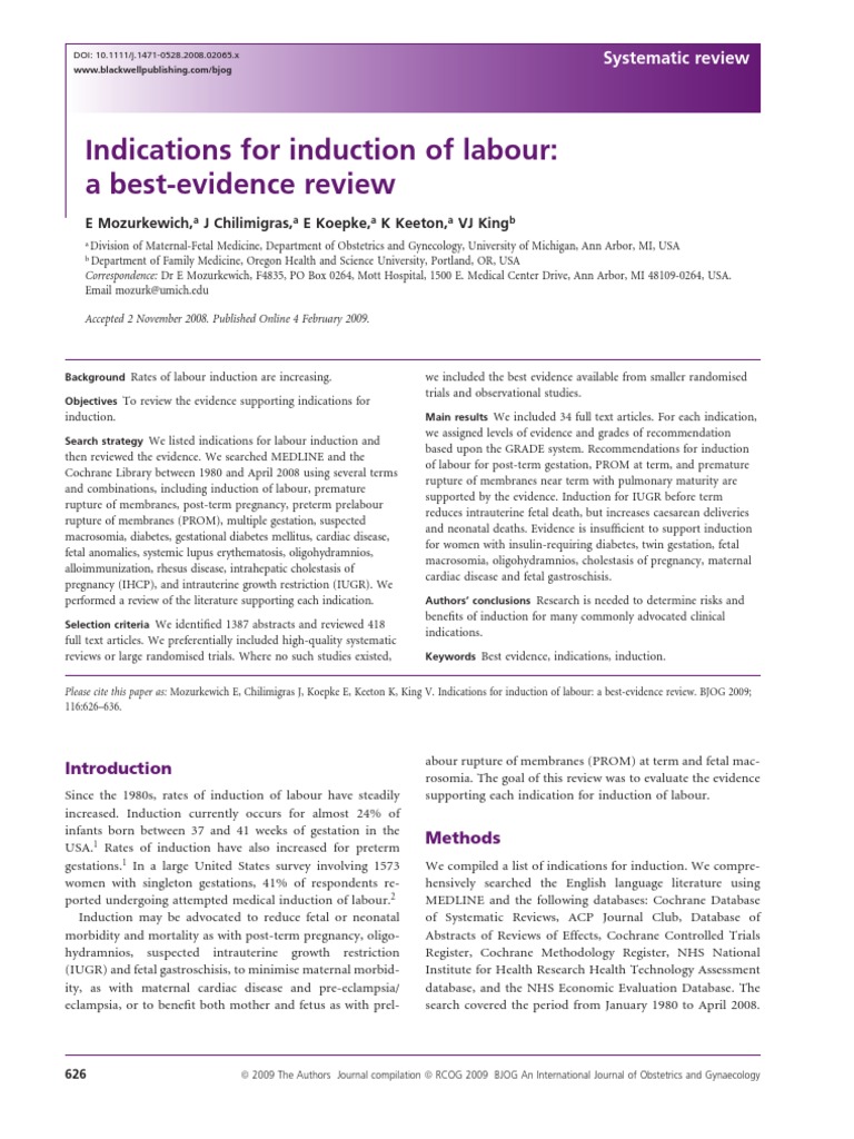 Indications For Induction of Labour: A Best-Evidence Review | PDF ...