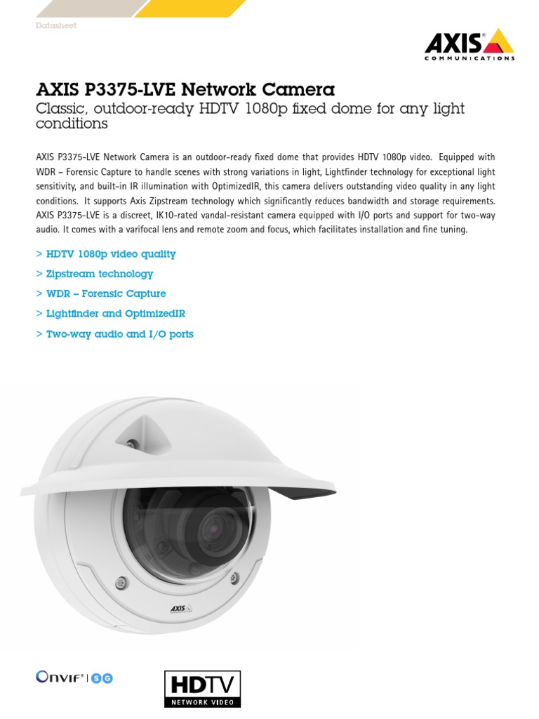 AXIS P3375-LVE Network Camera: Classic, Outdoor-Ready HDTV 1080p Fixed ...