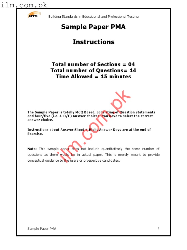 PMA Long Course Online Test Sample Paper PDF | PDF | Question ...