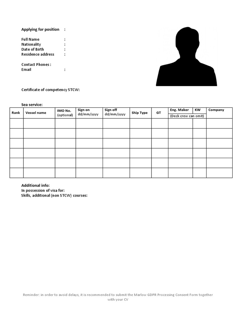 Marlow Navigation Resume CV Template For Seafarers | PDF