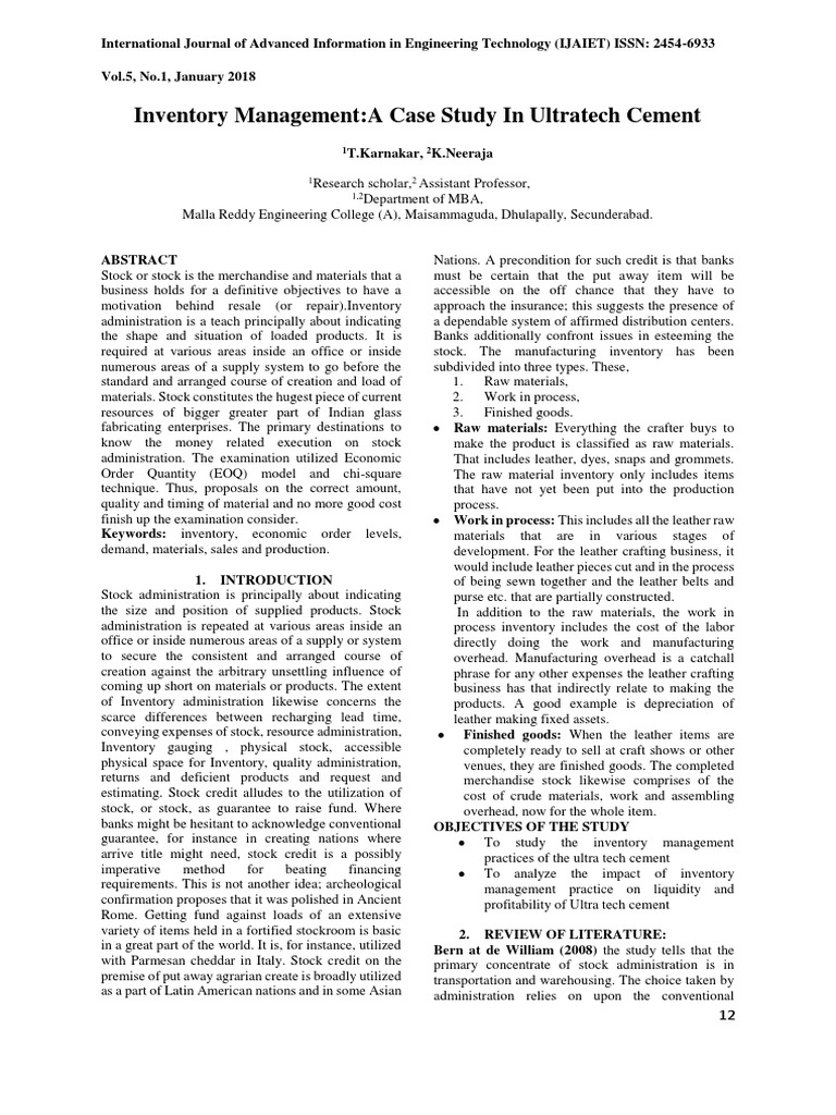 Inventory ManagementA Case Study in Ultratech Cement | PDF | Inventory | Data Analysis