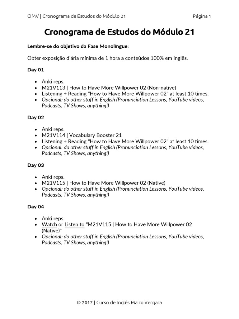 M21V113 Cronograma Do Modulo 21 | PDF