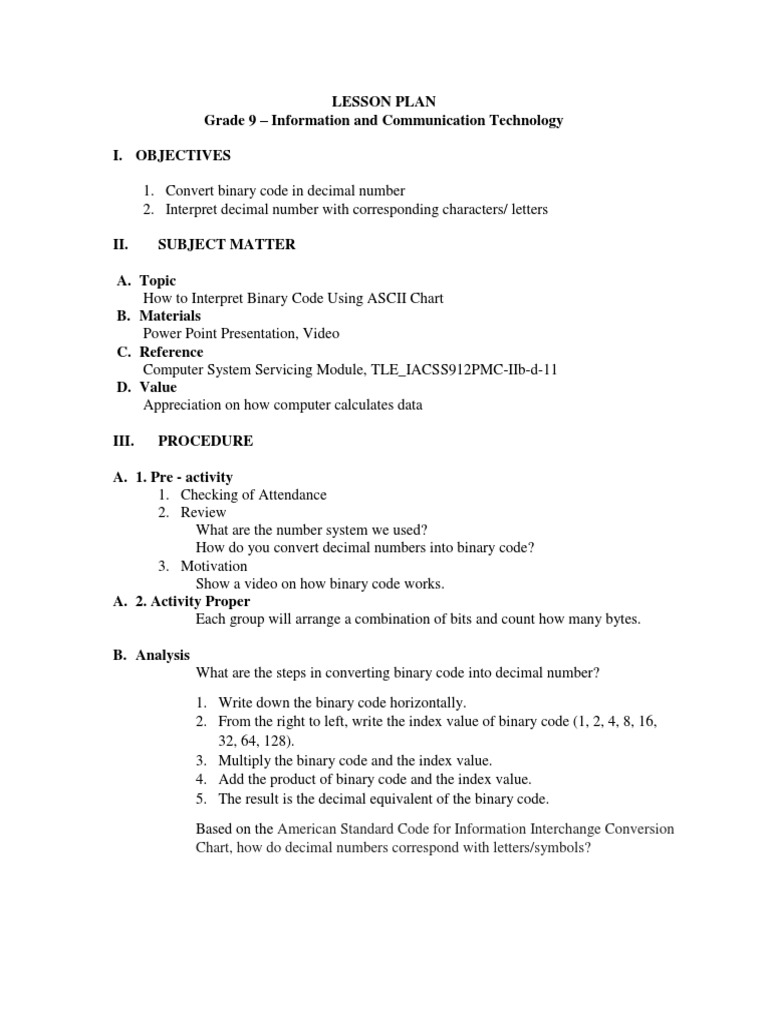 Lesson Plan Grade 9 - Information and Communication Technology I ...