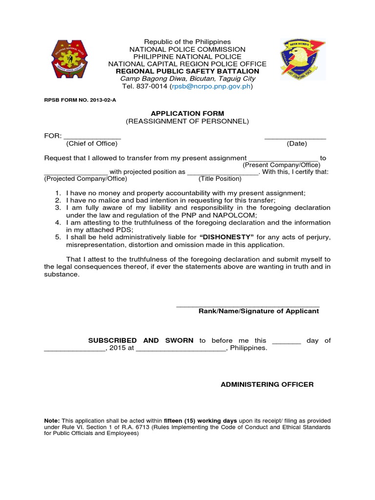Application Form for Reassignment (A&B).docx | Virtue | Politics