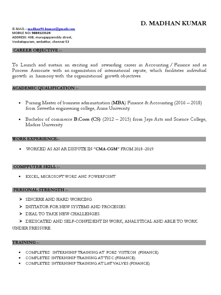 Madhan Kumar Profile | PDF