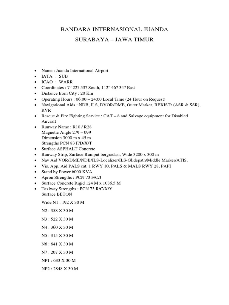 Juanda Airport Technical Details | PDF | Runway | Navigation