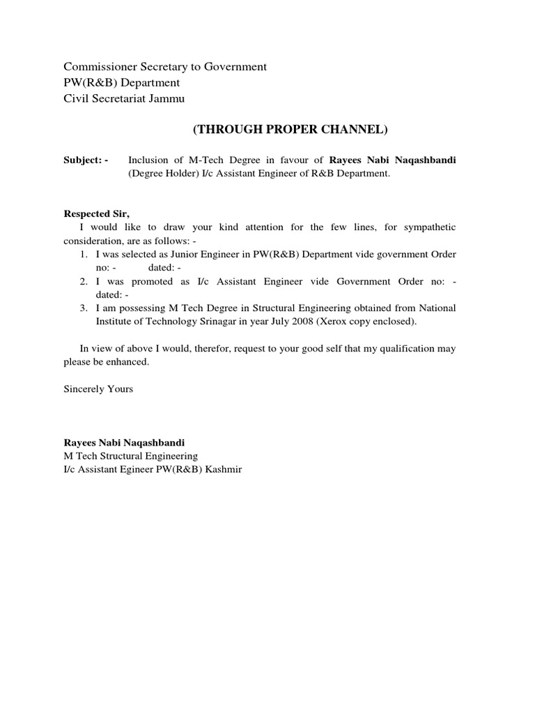 APPLICATION TO COMMISSIONER SECRETARY FOR M-Tech | PDF | Computers