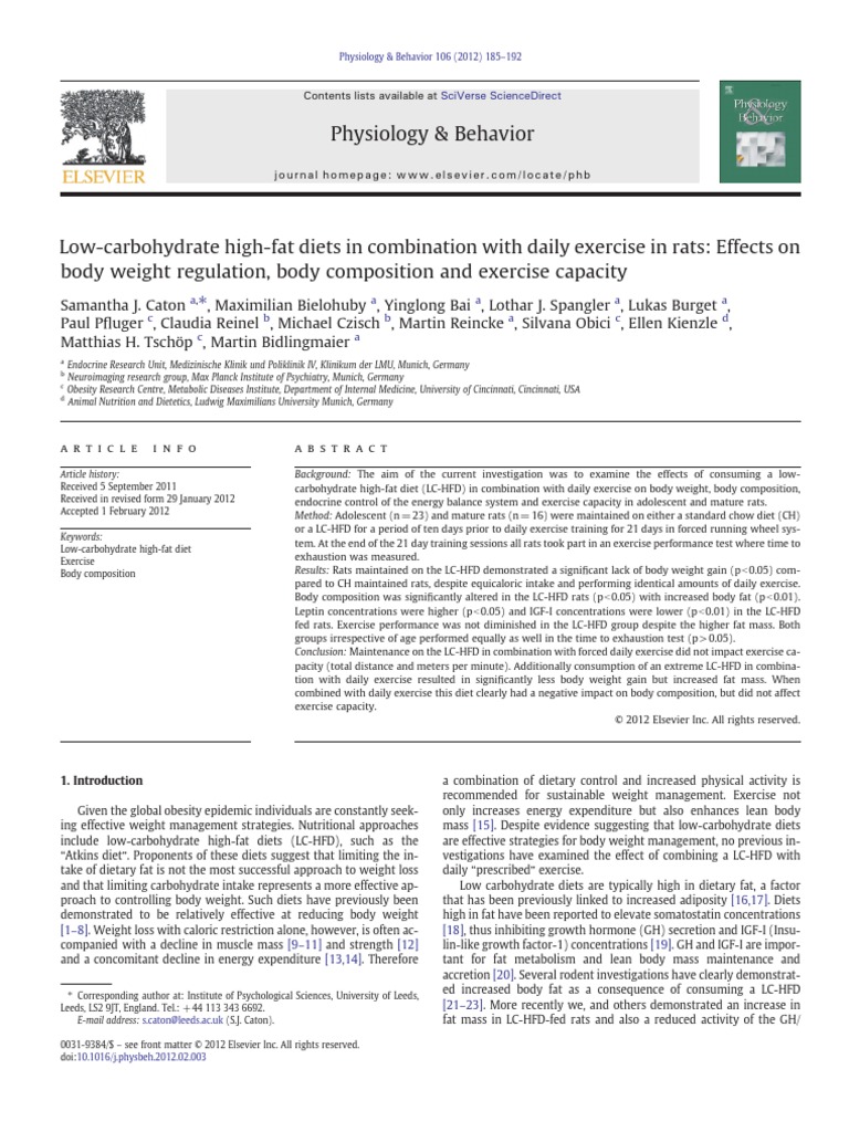 Physiology & Behavior: Sciverse Sciencedirect | PDF | Adipose Tissue ...