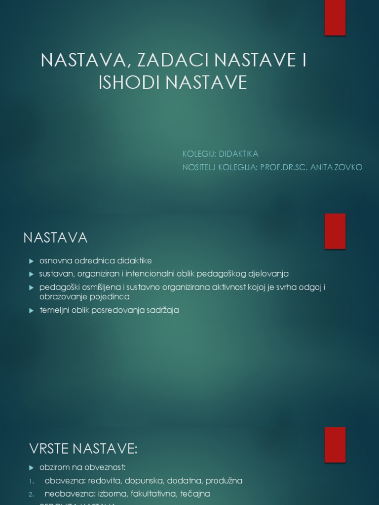 Ciljevi I Zadaci Nastave PDF | PDF