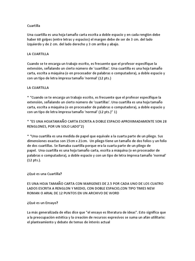 Definición y Uso de la Cuartilla | PDF | Ensayos | Libros