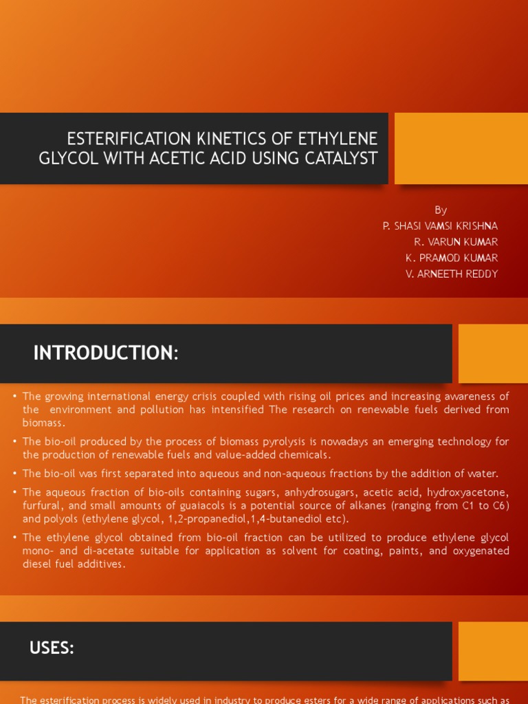 Esterification Kinetics of Ethylene Glycol With Acetic Acid | PDF | Reaction Rate | Chemical ...