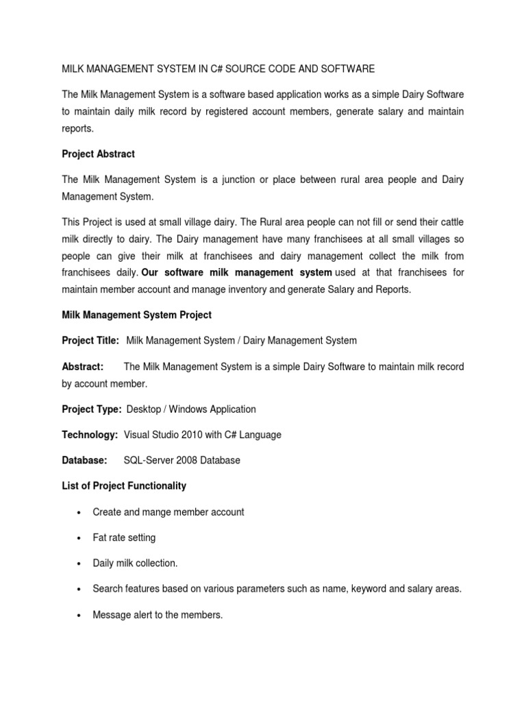 Dairy Software for Rural Franchises | PDF | Databases | Software