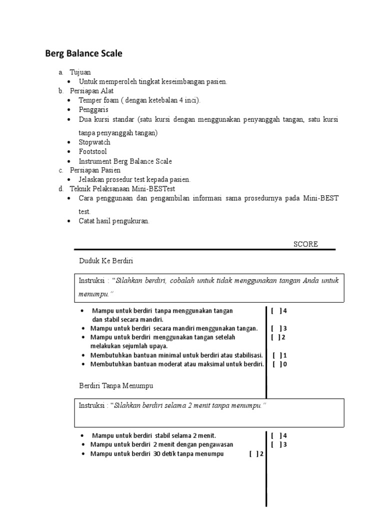 Berg Balance Scale | PDF