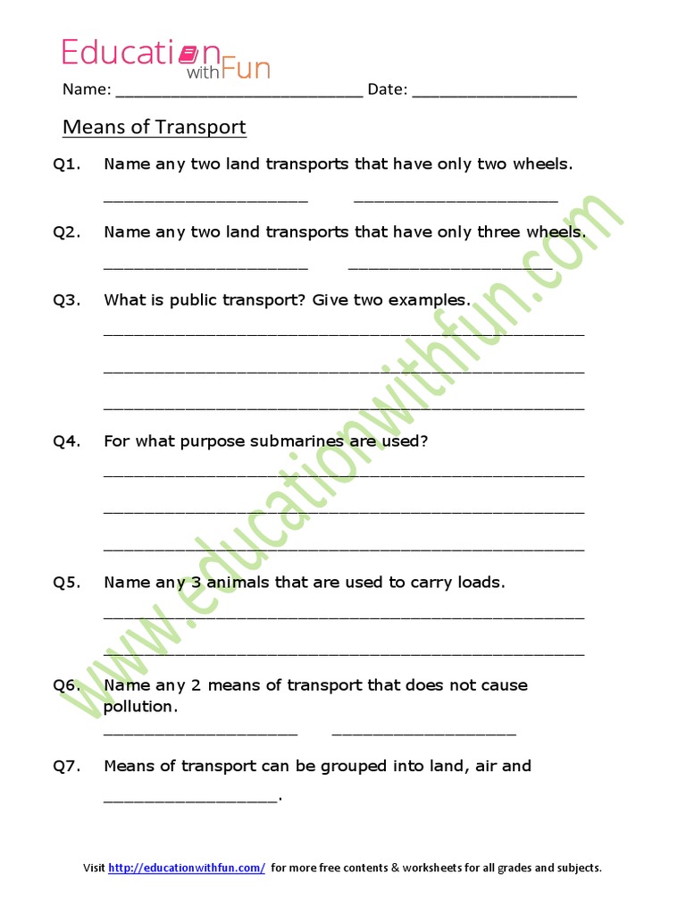 Means of Transport Worksheet 1 PDF | PDF | Law