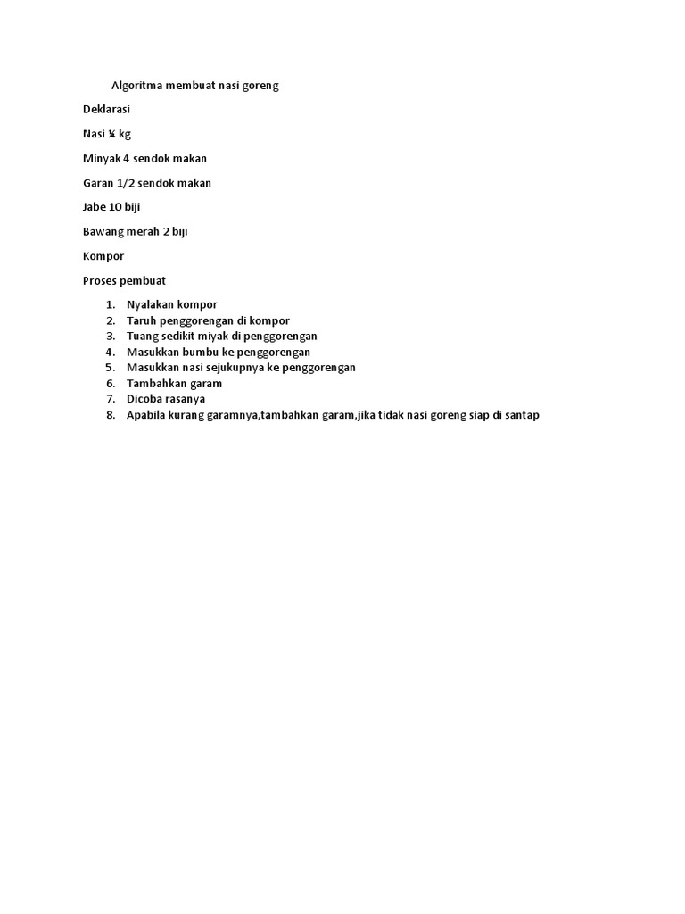 Algoritma Membuat Nasi Goreng | PDF