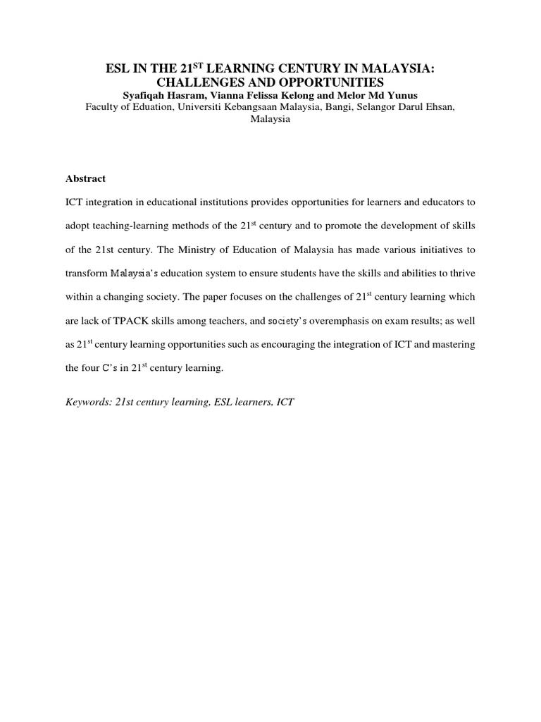 21st Century ESL Learning in Malaysia | PDF | Wellness