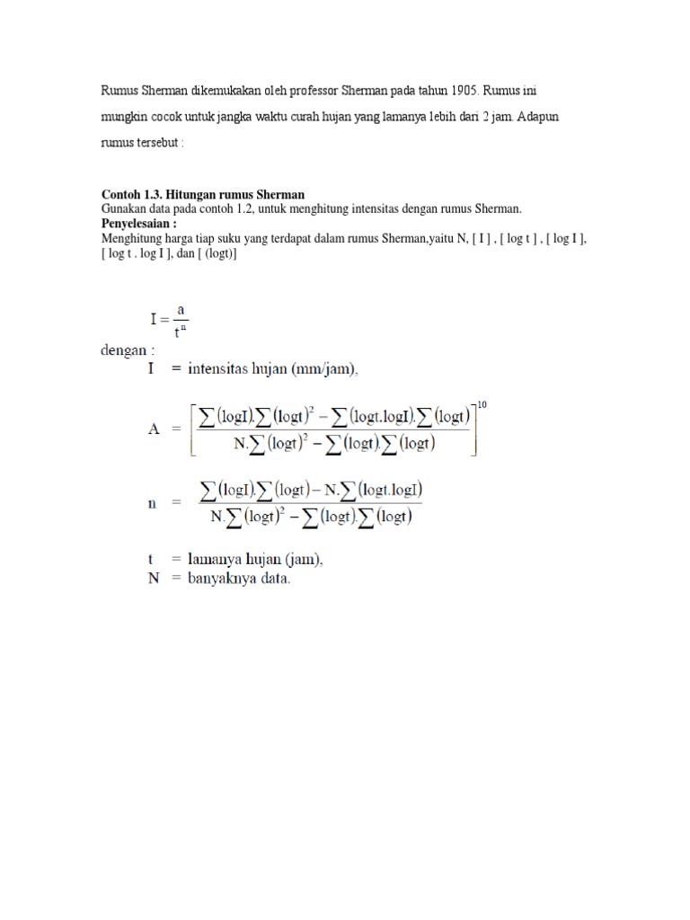 Rumus Sherman untuk Intensitas Curah Hujan | PDF