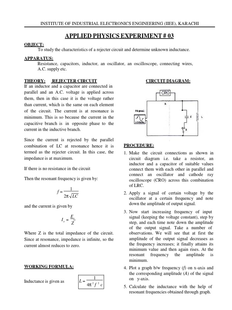 Rejecter Circuit Characteristics Study | PDF | Electrical Network ...