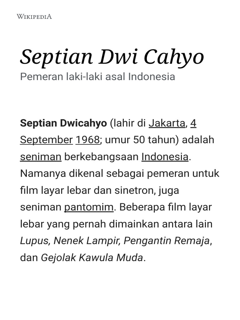 Septian Dwi Cahyo - Wikipedia Bahasa Indonesia, Ensiklopedia Bebas | PDF