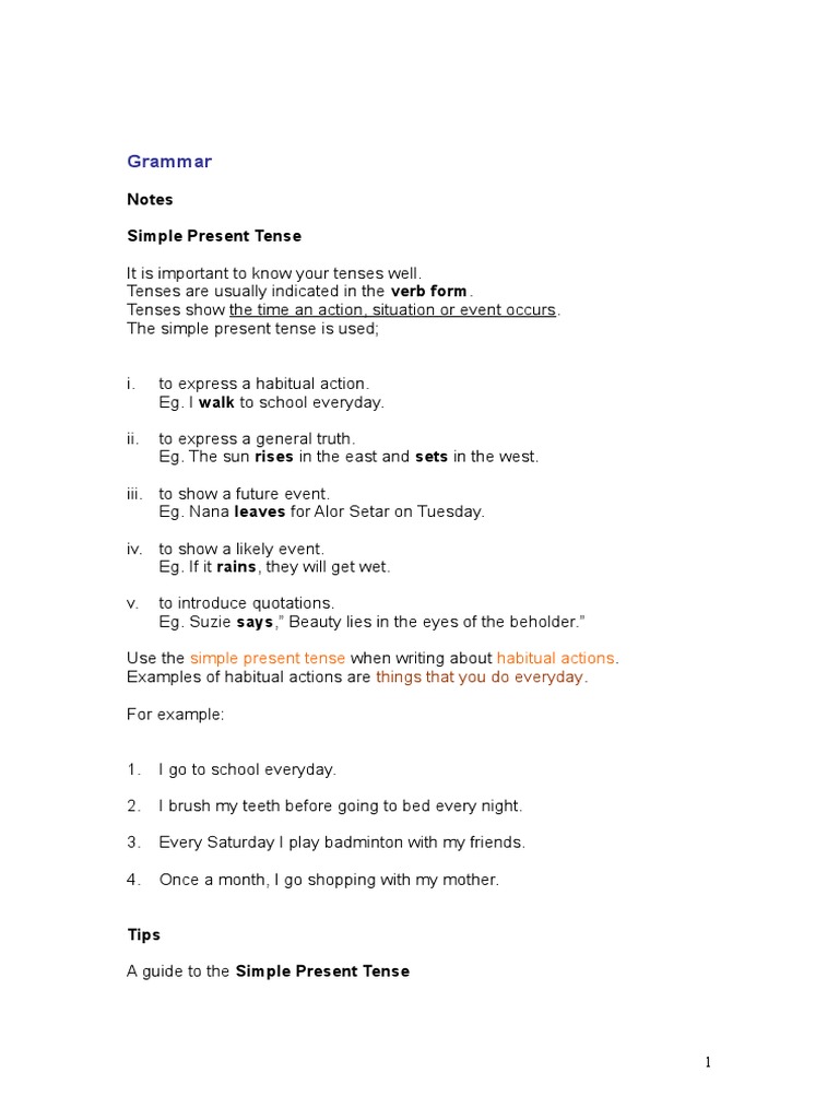 Grammar Notes and Short Exercises | PDF | Grammatical Tense | Verb