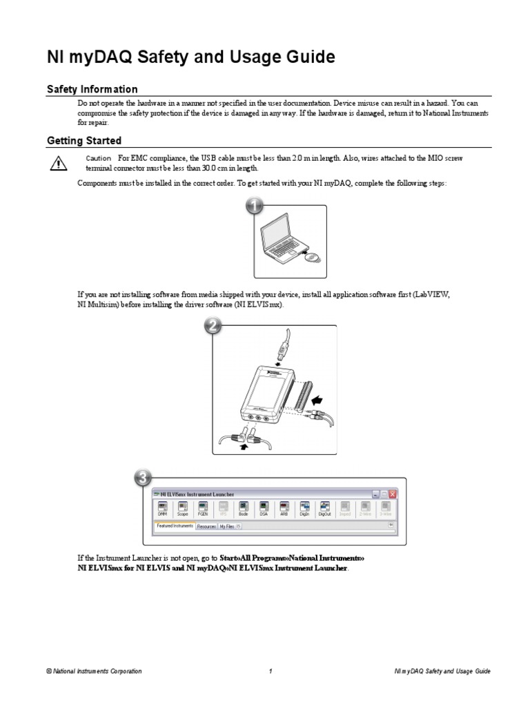 NI myDAQ Safety and Usage Guide PDF | PDF | Electronics | Electrical ...