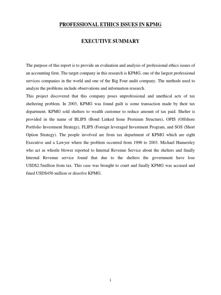 Professional Ethics Issue in KPMG | PDF | Internal Revenue Service | Taxes