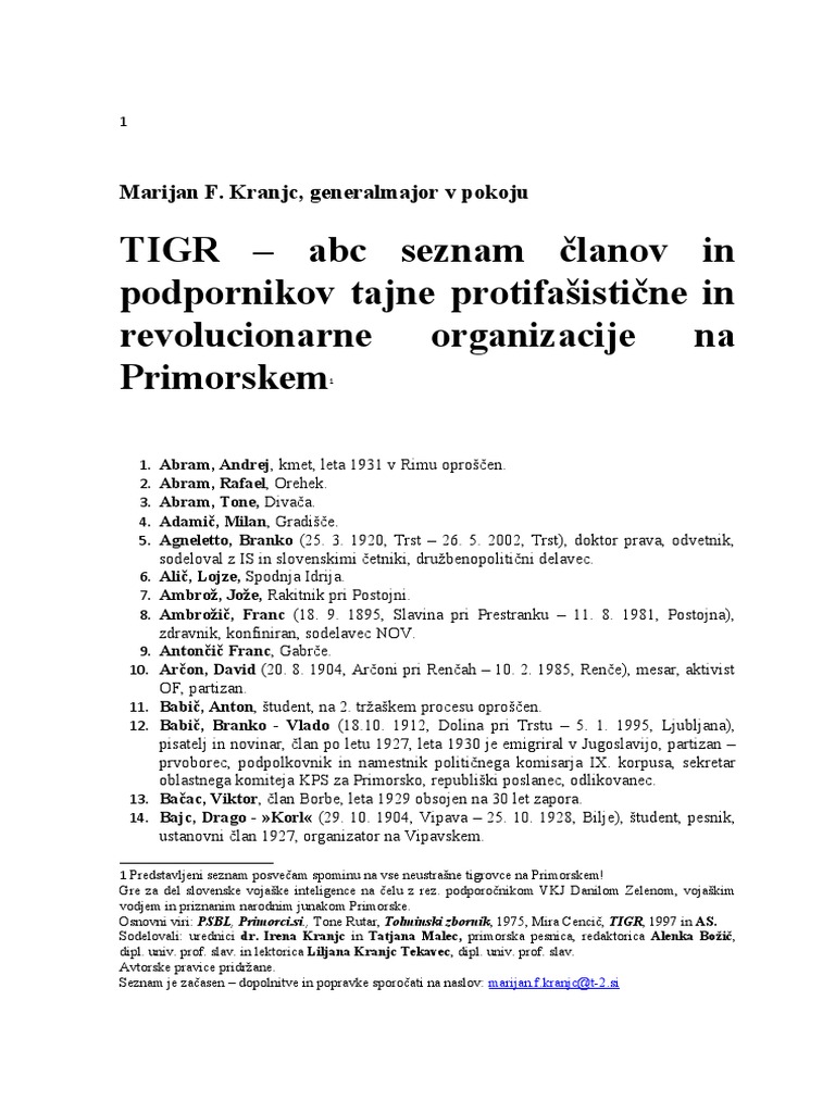 TIGR - List of Names | PDF
