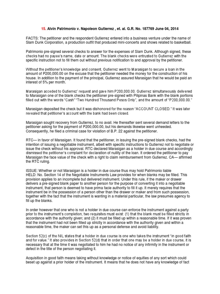 Nego Cases 15-17 (Digested) | PDF | Cheque | Payments