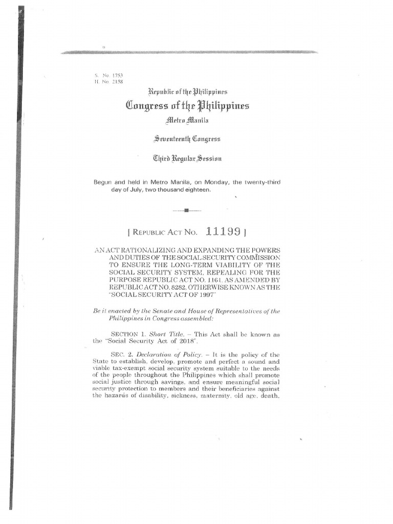 SSS Law RA-11199-RRD PDF | PDF