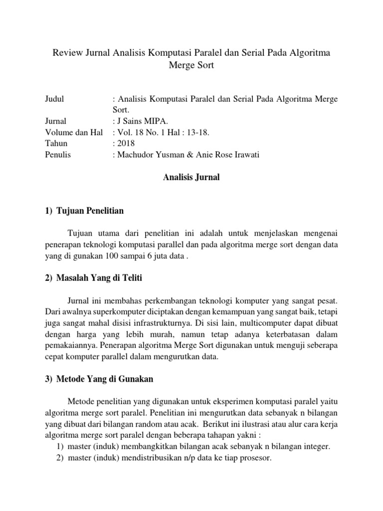 Review Jurnal Analisis Komputasi Paralel Dan Serial Pada Algoritma Merge Sort Pdf 3151