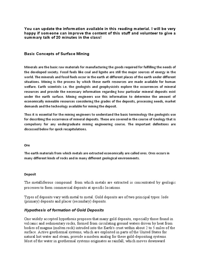 Basic Concepts of Surface Mining PDF | PDF | Surface Mining | Mining