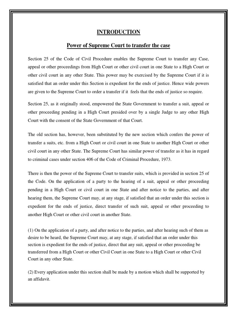 Power of Supreme Court To Transfer The Case | PDF | Supreme Courts ...