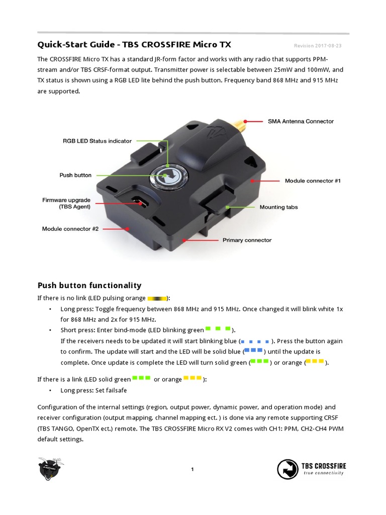 TBS Crossfire Micro TX Quick-Start Guide | PDF | Radio | Digital Technology