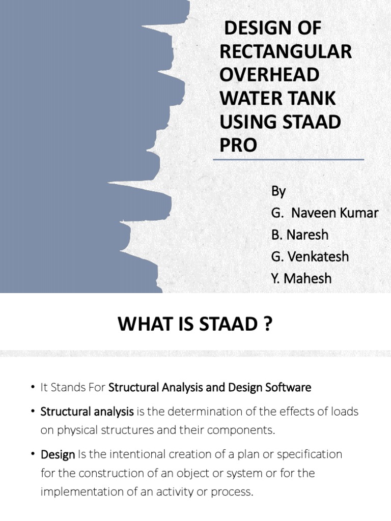 Designing a rectangular overhead water tank using STAAD Pro | PDF ...