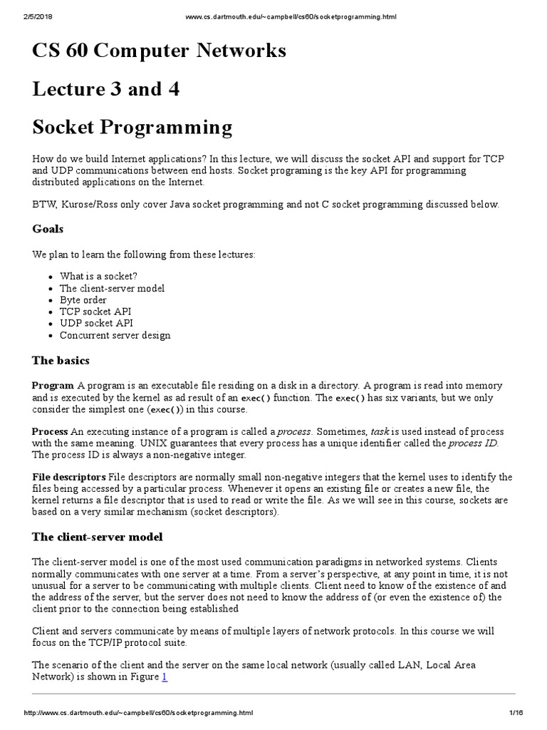 Socket Programming Pdf Network Socket Internet Protocol Suite