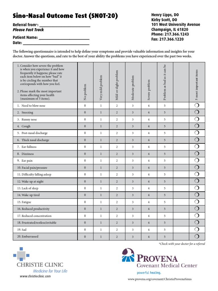 SNOT 20 Form1 PDF | PDF | Epidemiology | Neuroscience
