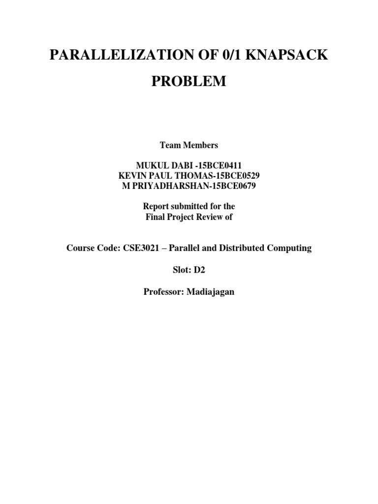 Parallel Knapsack Problem | PDF | Parallel Computing | Mathematical Optimization