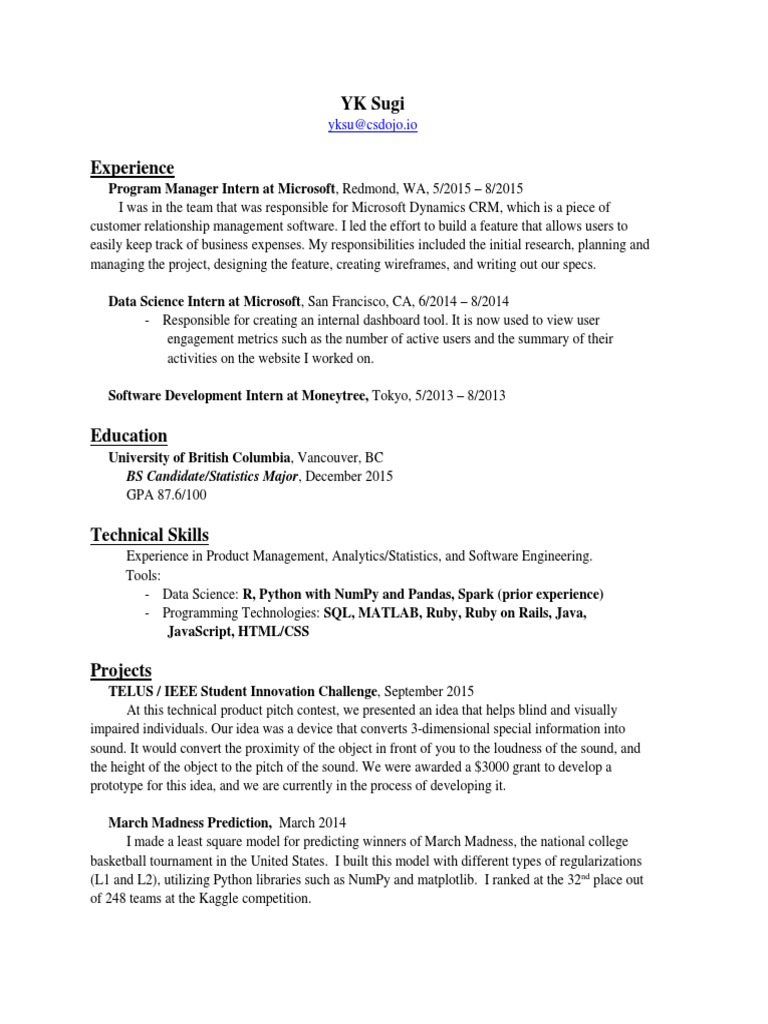 Yk Sugi Resume New | PDF
