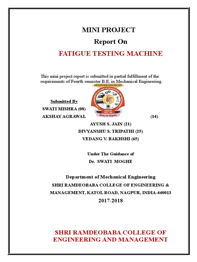 Fatigue Testing Machine: Mini Project Report On | PDF | Fatigue ...
