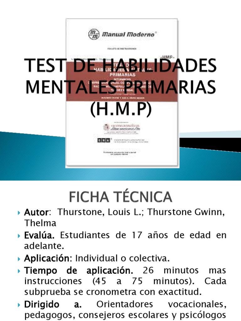 Test de Habilidades Mentales Primarias | Inteligencia | Sicología y ...