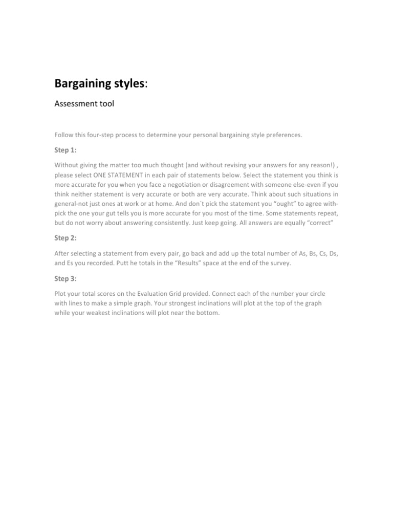 Bargaining Styles Assessment ToolVF | PDF | Negotiation | Cognitive Science