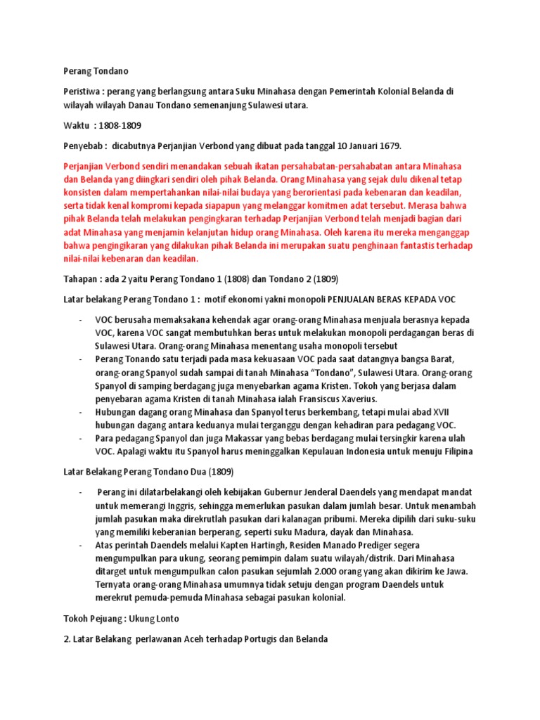 Perang Tondano: Perlawanan Minahasa 1808-1809 | PDF