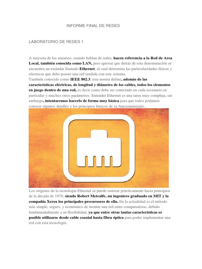 Informe Final de Redes Unms | PDF | Ethernet | Protocolos de red