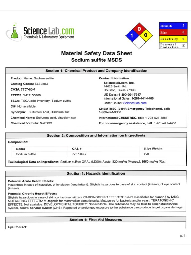 Msds Na2S2O3.5H2O | PDF
