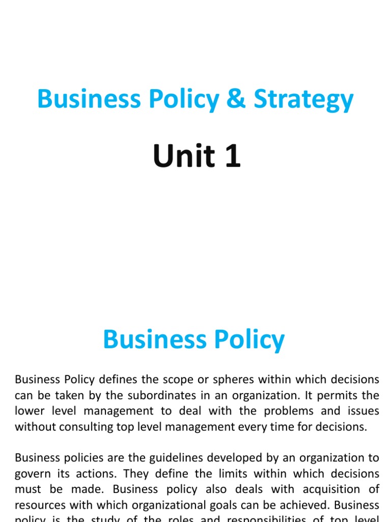 Business Policy & Strategy: Unit 1 | PDF | Forecasting | Strategic Planning