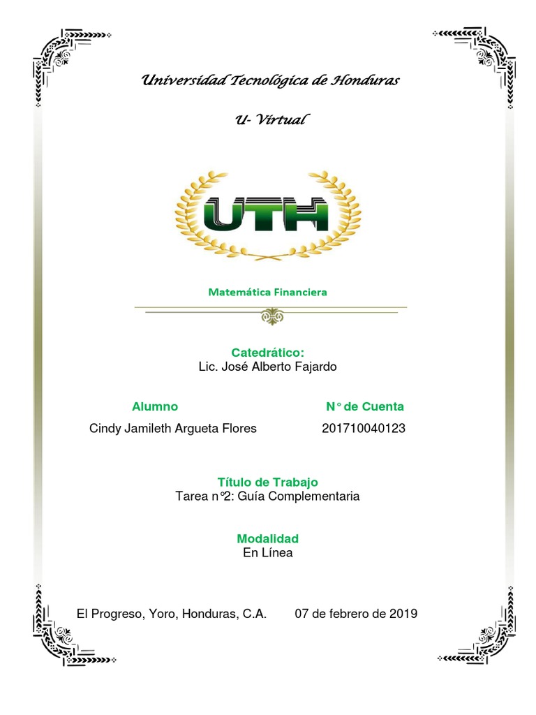 Tarea de Matemática Financiera: Cindy Argueta | PDF | Finanzas ...