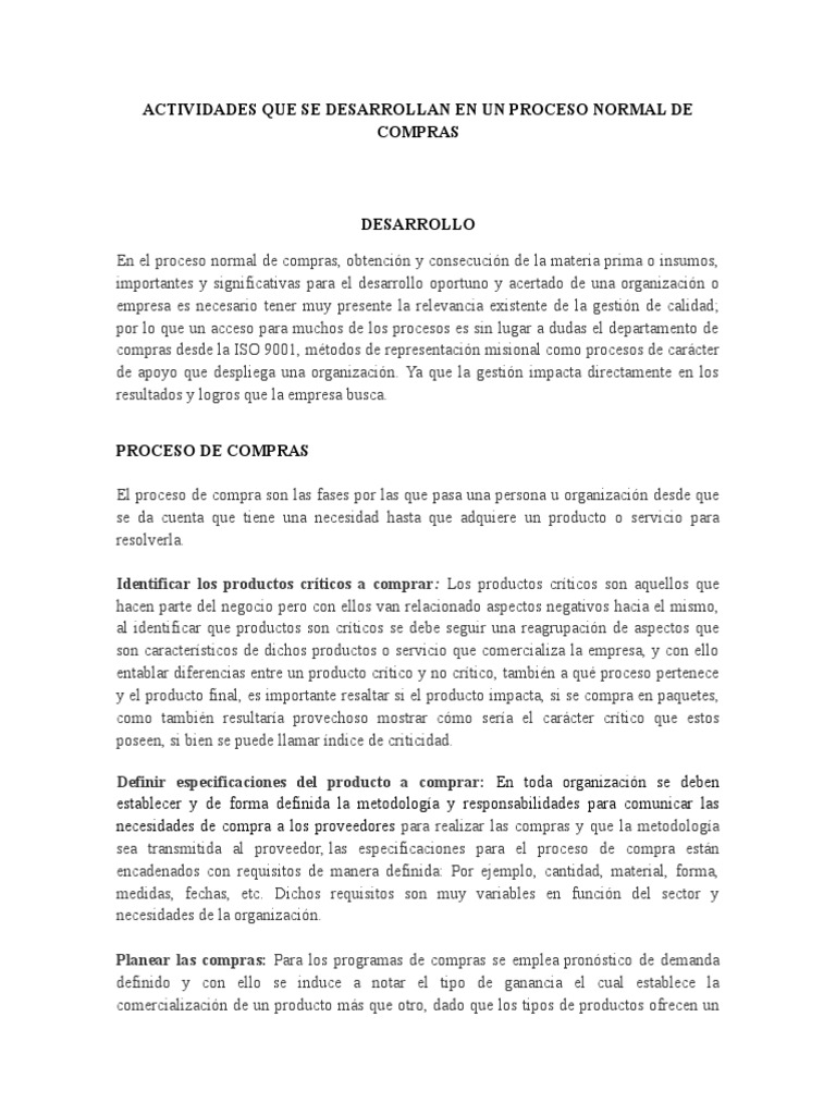 Informe de Un Proceso de Compras | PDF | Calidad (comercial) | Business