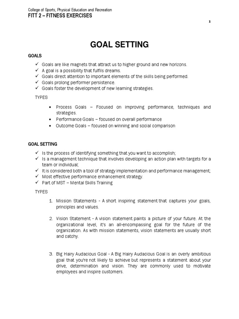 PE 2 Handouts | PDF | Goal Setting | Goal